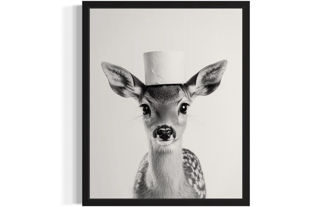 Deer Restroom Poster Art Print, Animal Wall Art Decor Painting Bathroom ...