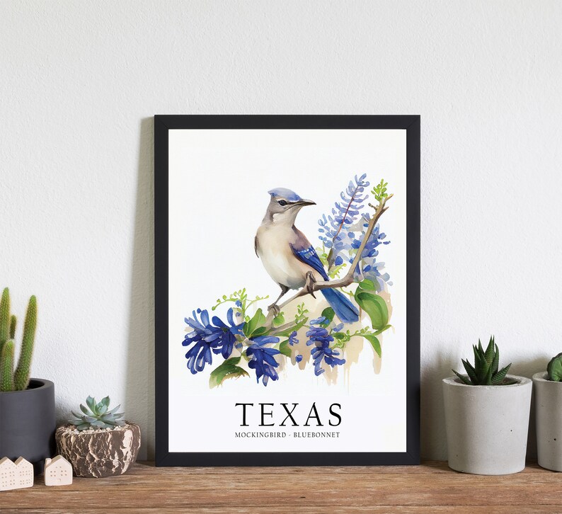 Texas State Bird Art Print Texas State Flower Texas Wall - Etsy