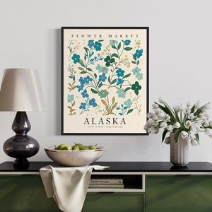 Alaska State Flower, Alaska Flower Market Art Print, Forget Me Not 1960 ...