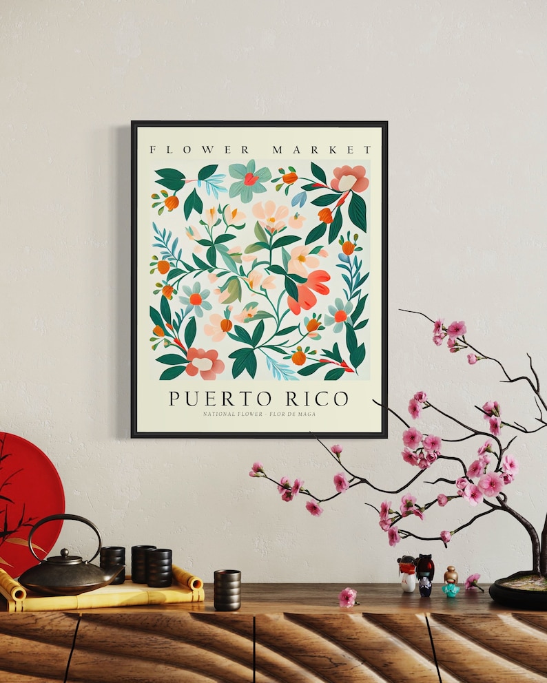 Puerto Rico National Flower, Flower Market Art Print, Flor De Maga 1960 ...