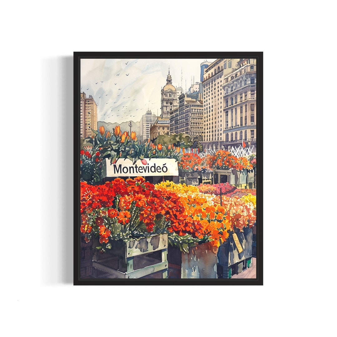 Montevideo Uruguay Flower Market Poster Art Print, Neutral Botanical ...