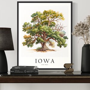 Iowa State Tree Art Print, Oak Tree Wall Art, State Tree Symbol Artwork ...