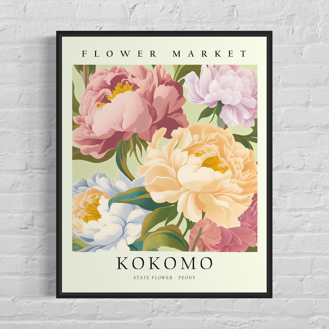 Kokomo Indiana Flower Market Art Print, Kokomo Flower Wall Art, Peony ...