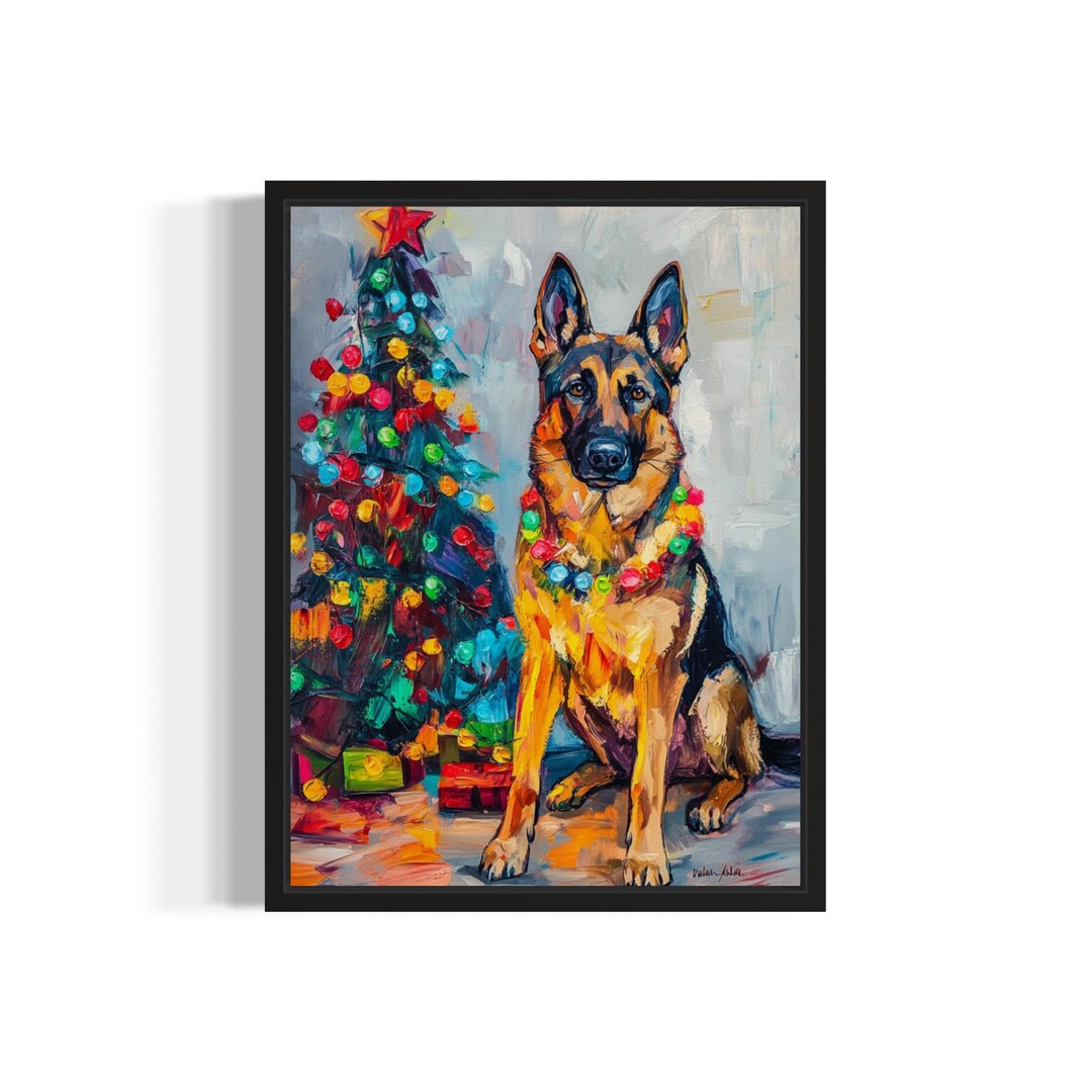 German Shepherd Dog Tangled in Christmas Lights Poster Art Print ...