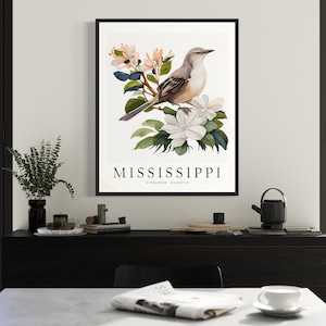 Mississippi State Bird Art Print, Mississippi State Flower, Mississippi ...