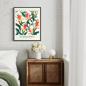 Zimbabwe National Flower, Zimbabwe Market Art Print, Flame Lily 1960's ...