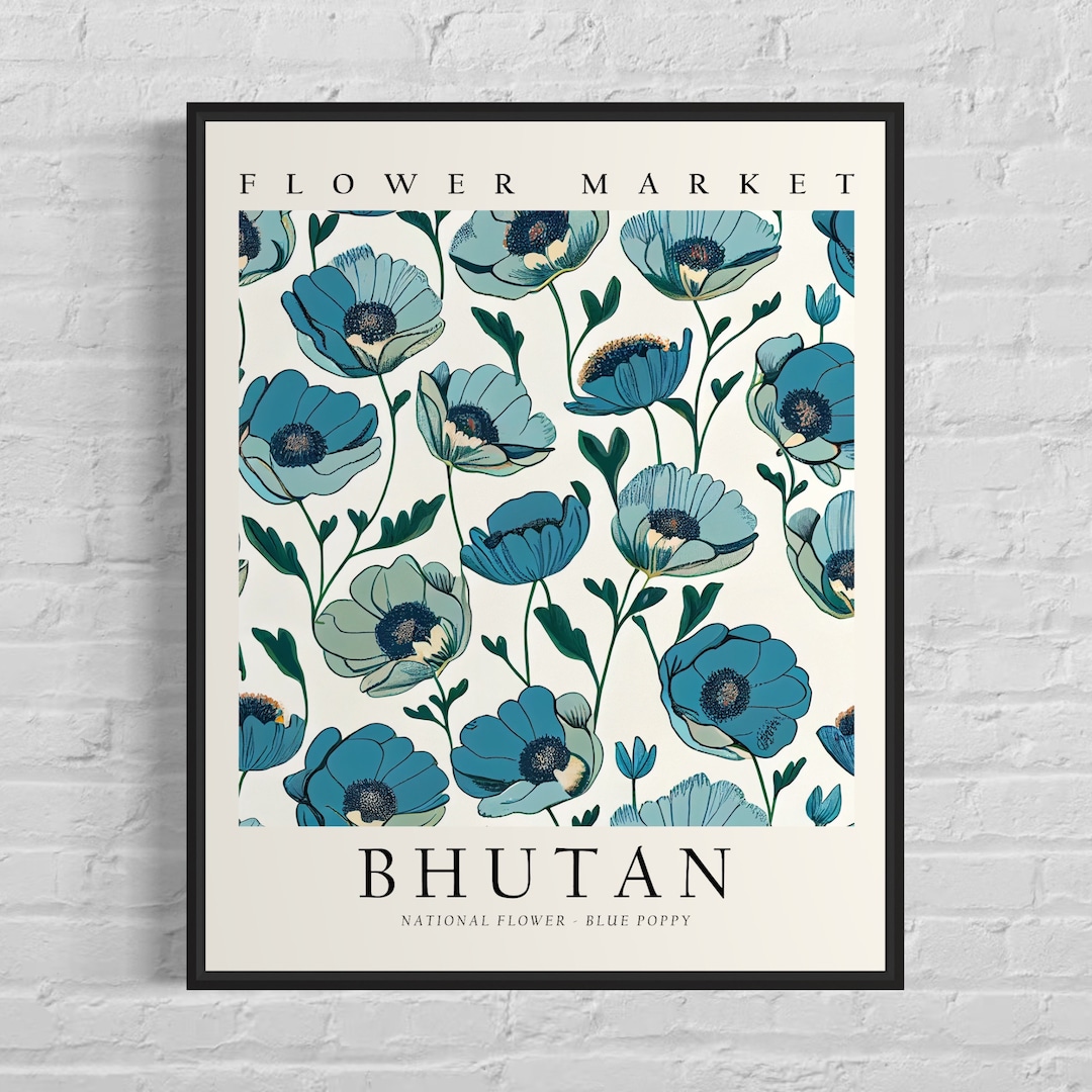 Bhutan National Flower, Bhutan Flower Market Art Print, Blue Poppy 1960 ...