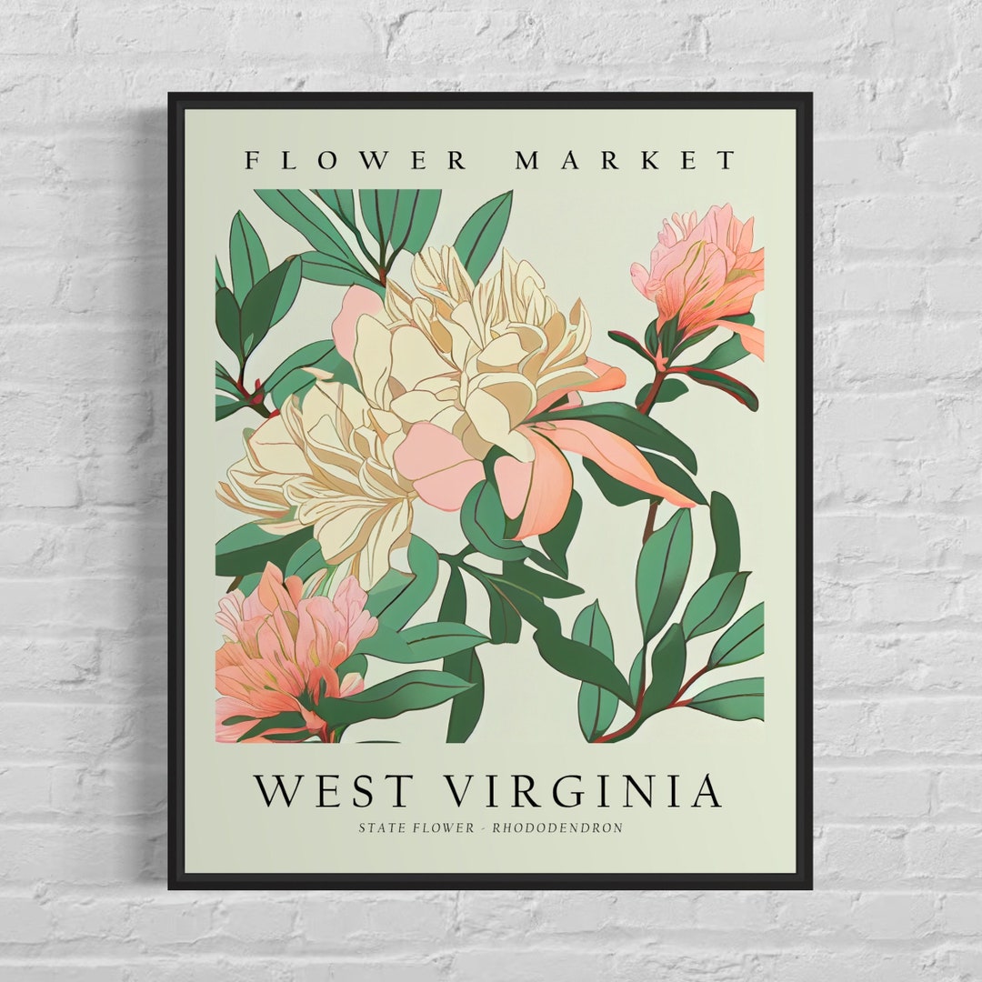 West Virginia State Flower, Flower Market Art Print, Rhododendron 1960 ...