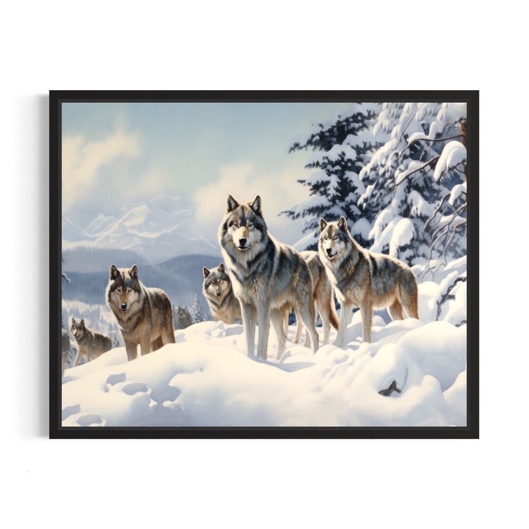 Wolf Pack Poster Art Print, Winter Scenery Artwork Wall Art Painting - Etsy