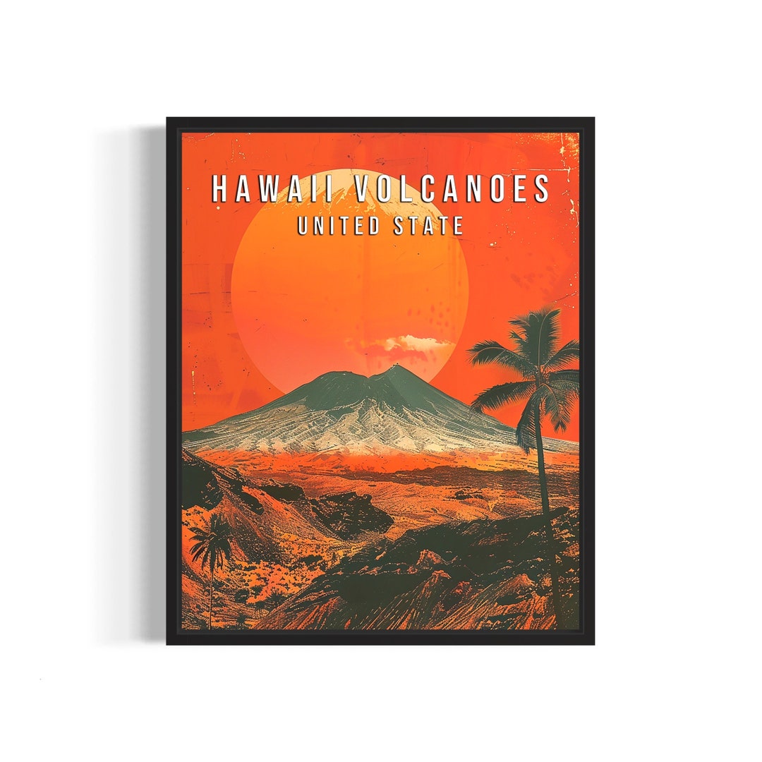 Hawaii Volcanoes Art Print Poster, Vintage Retro Landmarks Decor - Etsy