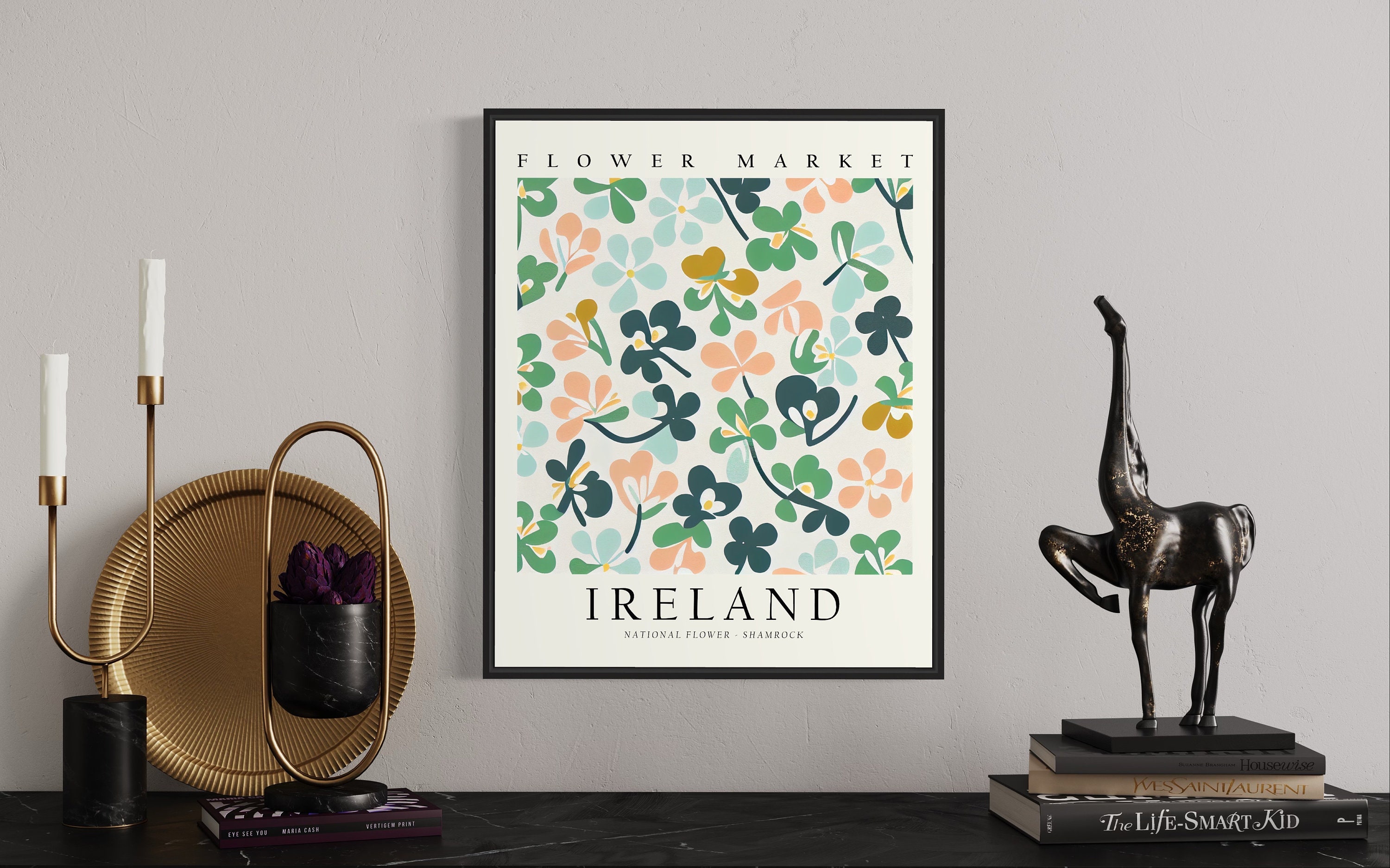 Ireland National Flower, Ireland Flower Market Art Print, Shamrock 1960 ...