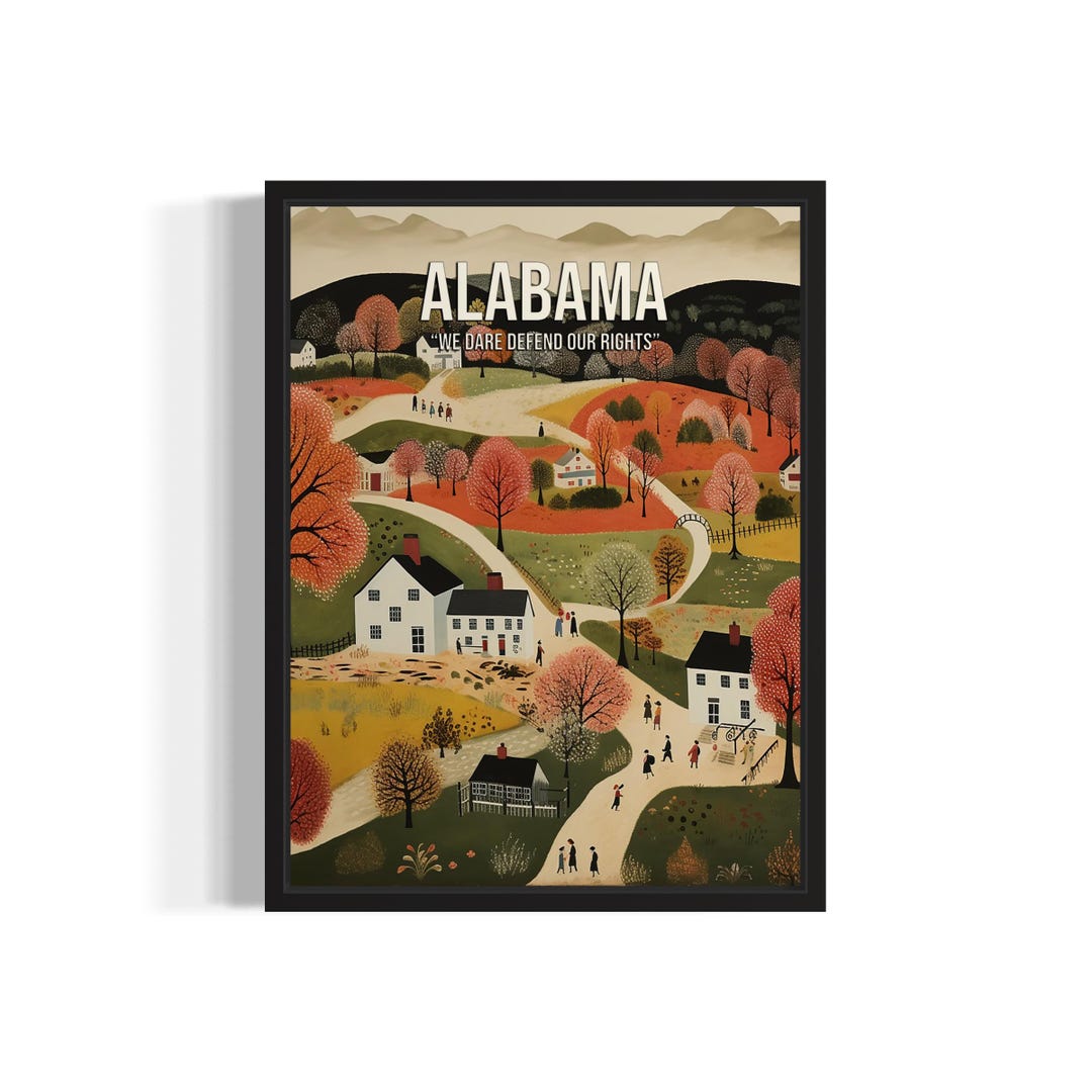Alabama and Motto Landscape Scenery Poster Art Print, American Folk Art ...