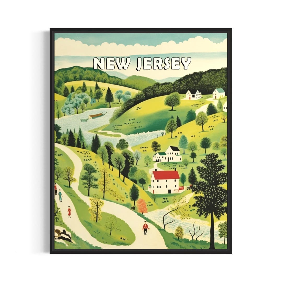 New Jersey and Motto Landscape Scenery Poster Art Print, American Folk ...