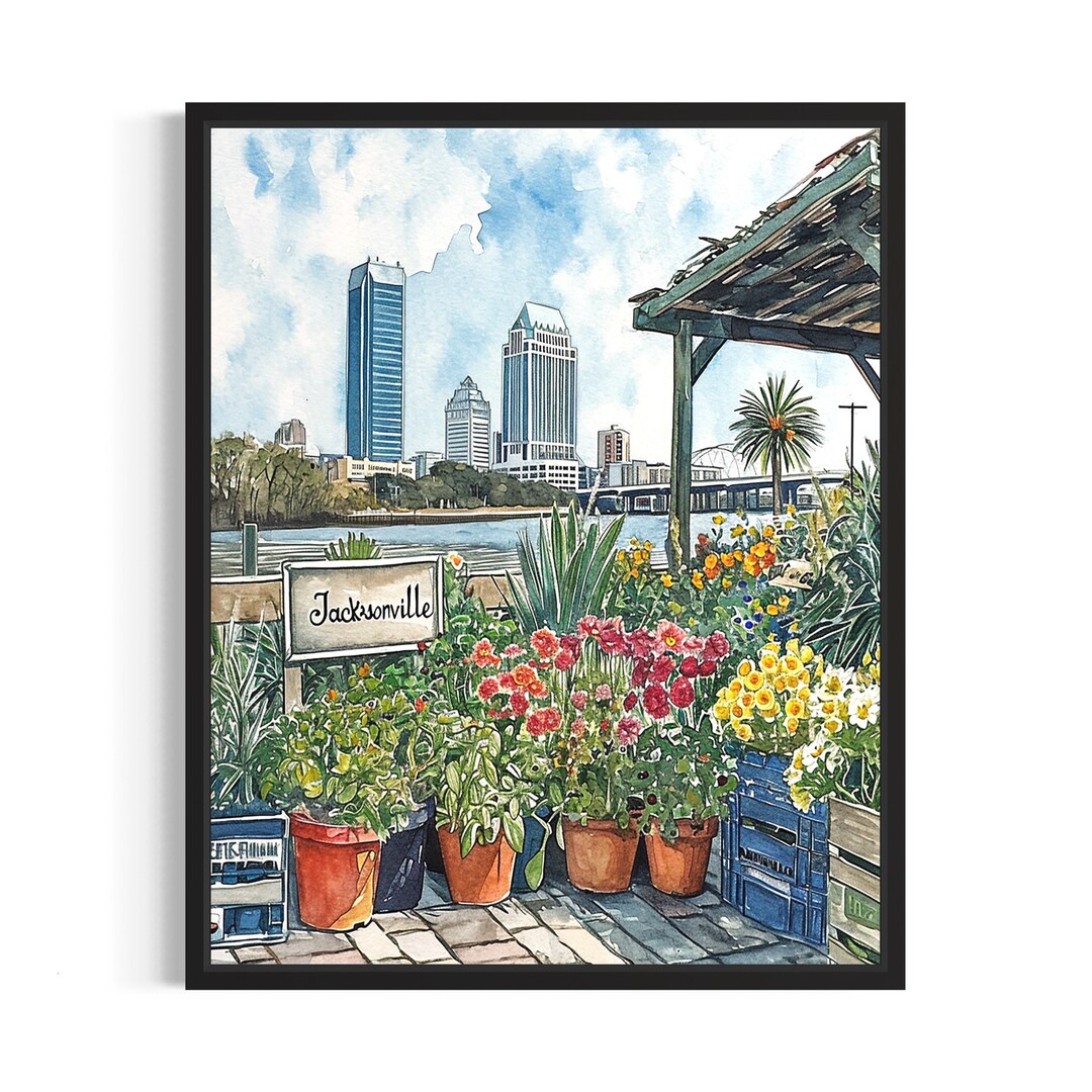 Jacksonville Flower Market Poster Art Print, Neutral Botanical Pastel ...