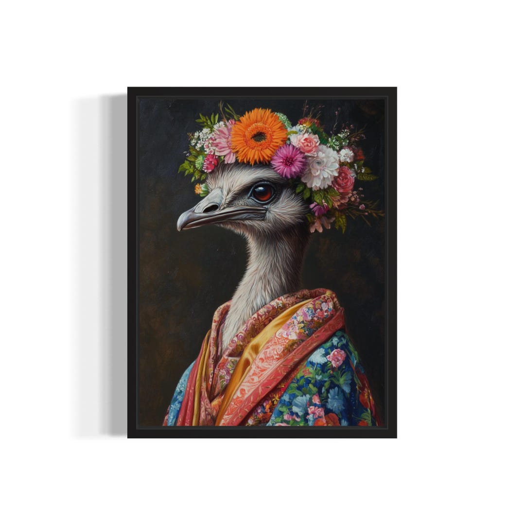 Ostrich Poster Art Print, Animal Flowers in Kimono Wall Art Decor ...