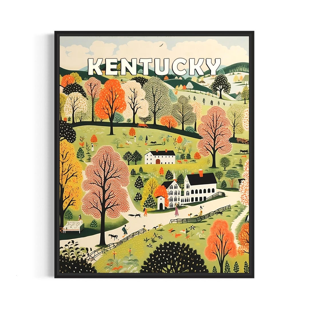 Kentucky and Motto Landscape Scenery Poster Art Print, American Folk ...