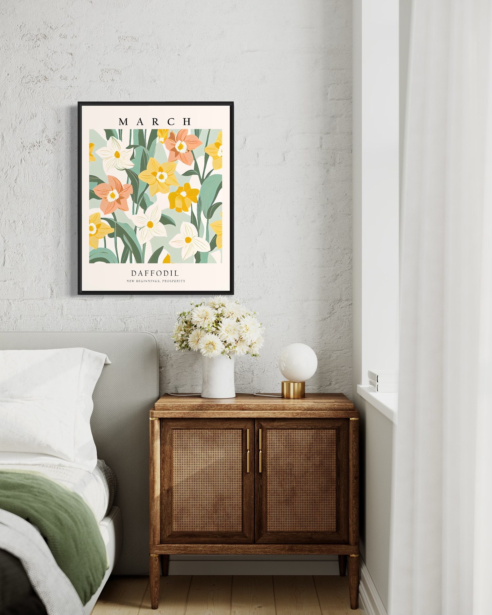 March Flower Month Art Print, Month Flower Market Poster, Daffodil 1960 ...