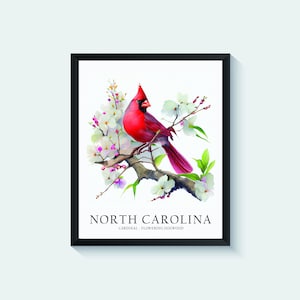 North Carolina State Bird Art Print, North Carolina State Flower, North ...