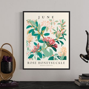 June Flower Month Art Print, Month Flower Market Poster, Rose ...