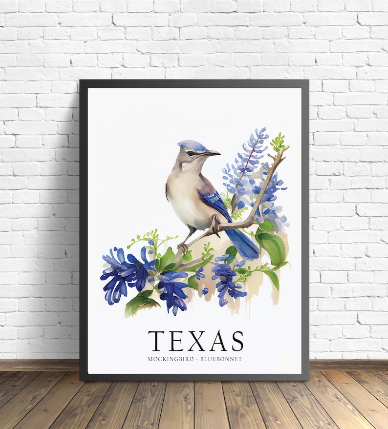 Texas State Bird Art Print Texas State Flower Texas Wall - Etsy