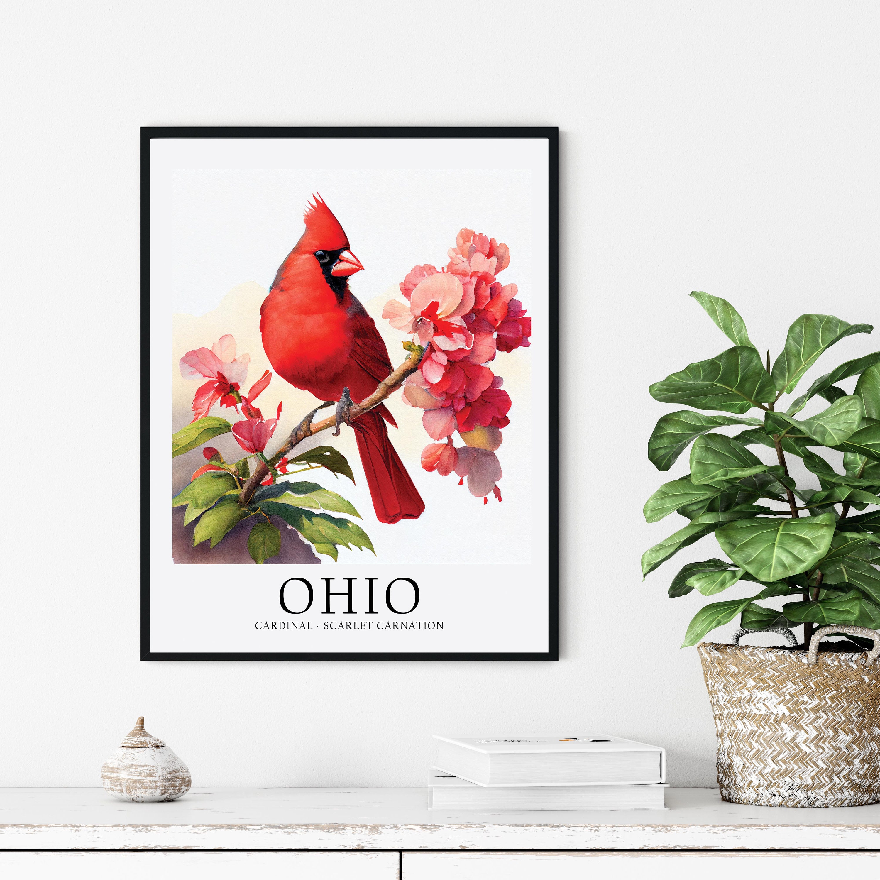Ohio State Bird Art Print, Ohio State Flower, Ohio Wall Art, Home Decor ...