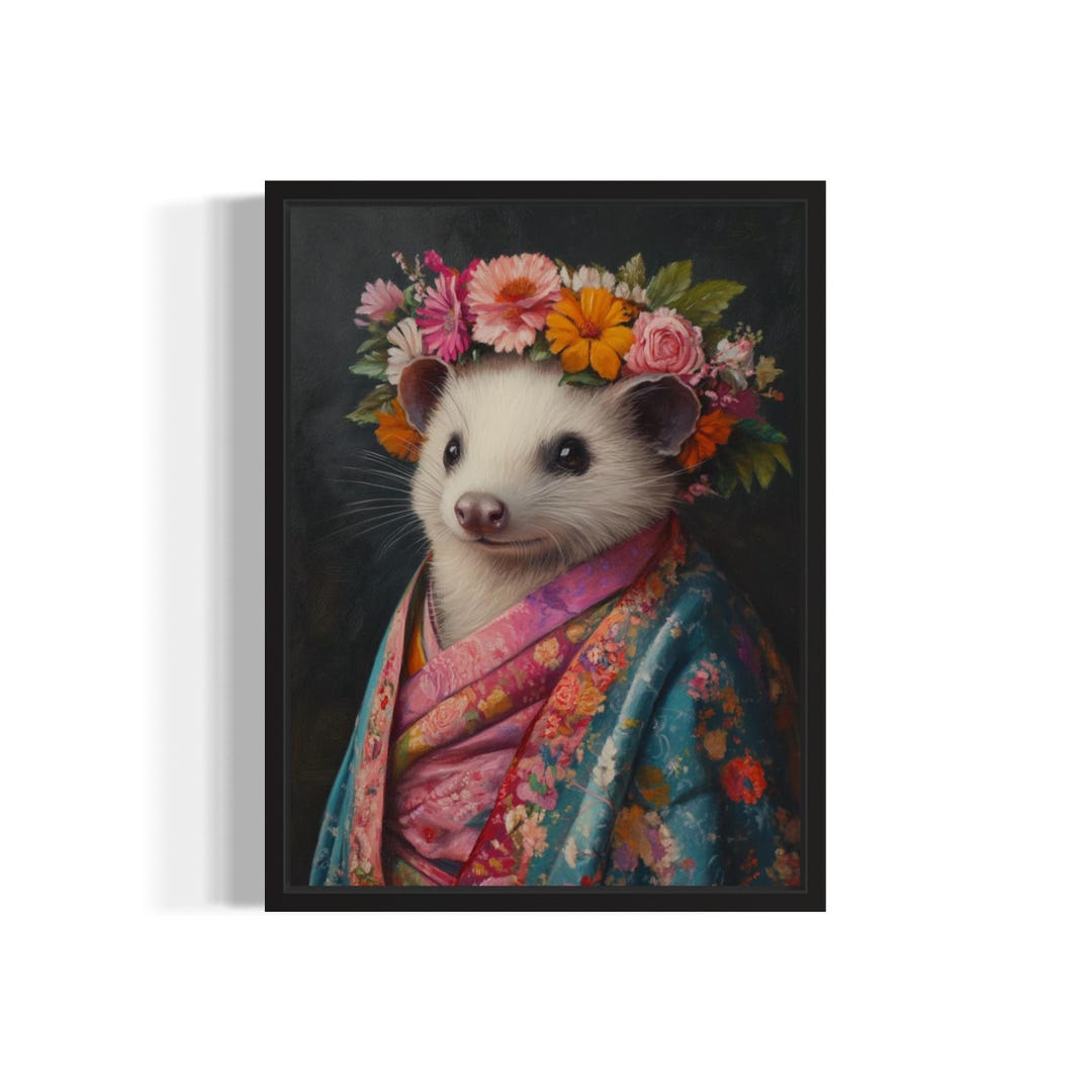 Opossum Poster Art Print, Animal Flowers in Kimono Wall Art Decor ...