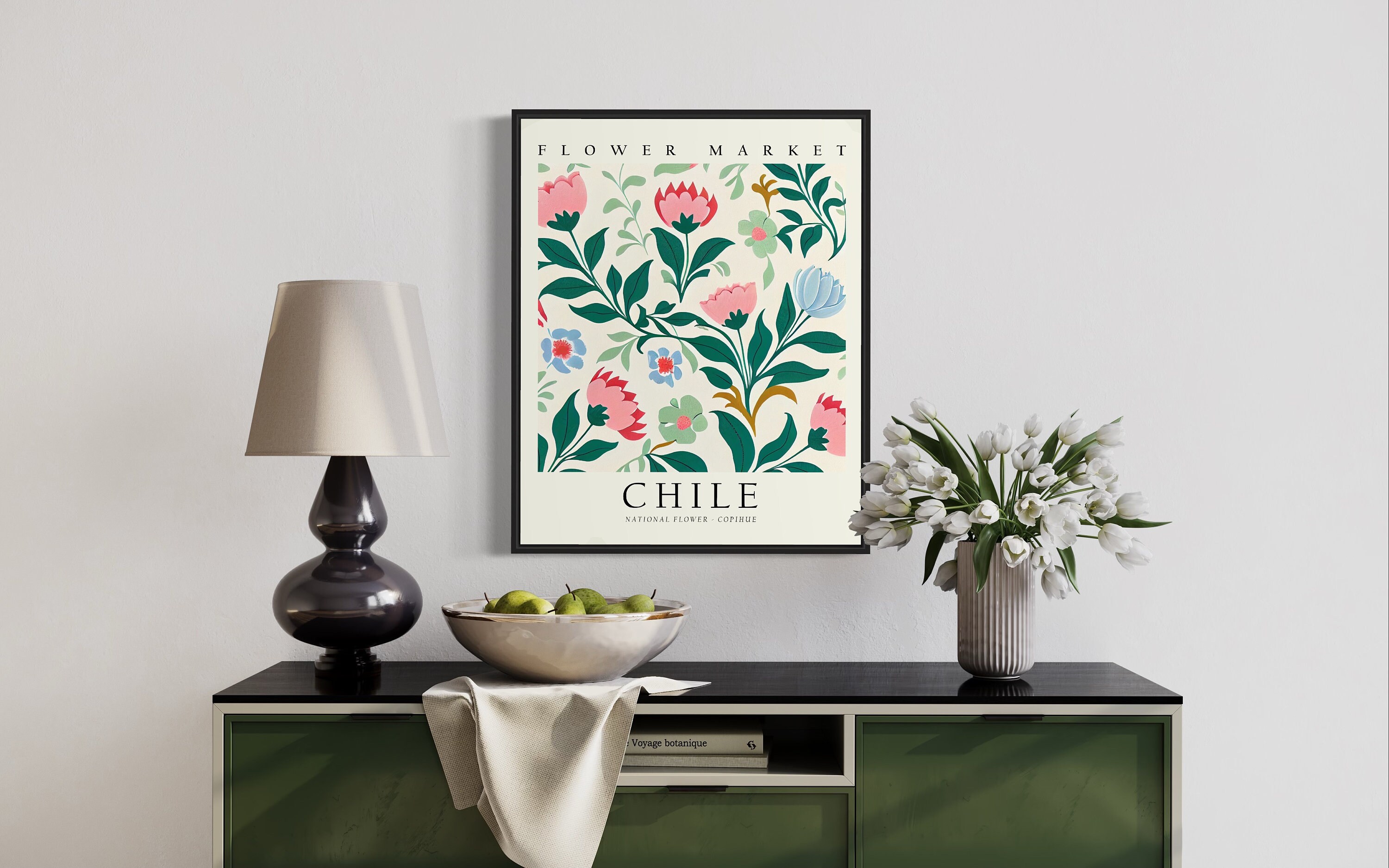 Chile National Flower, Chile Flower Market Art Print, Cophihue 1960's ...