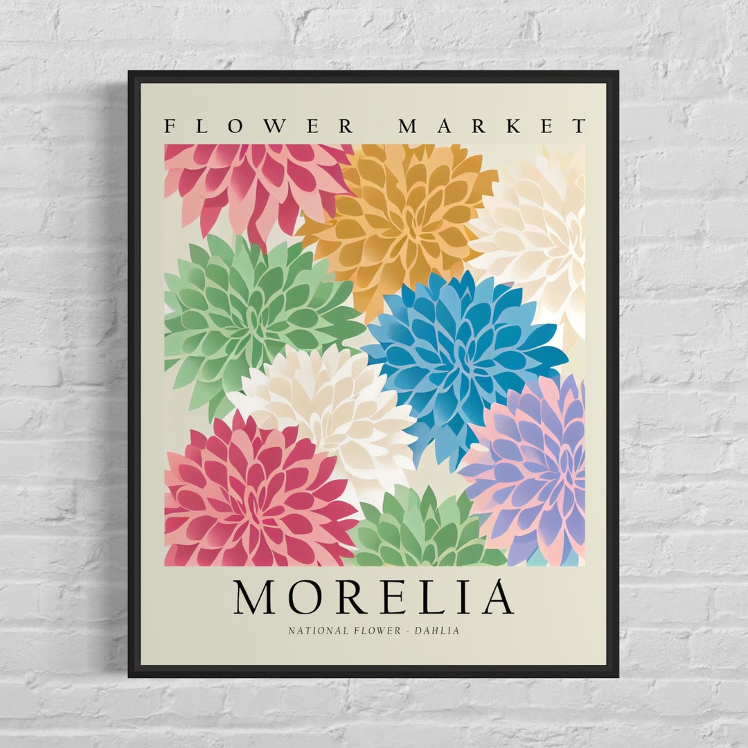 Morelia Mexico Flower Market Art Print, Dahlia Flower Wall Art Poster ...
