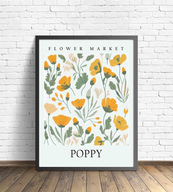 California Poppy Flower Market Art Print, California Poppy Wall Art ...