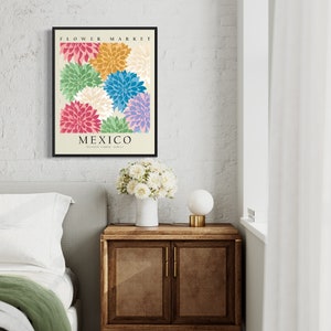 Mexico National Flower, Mexico Flower Market Art Print, Dahlia 1960's ...