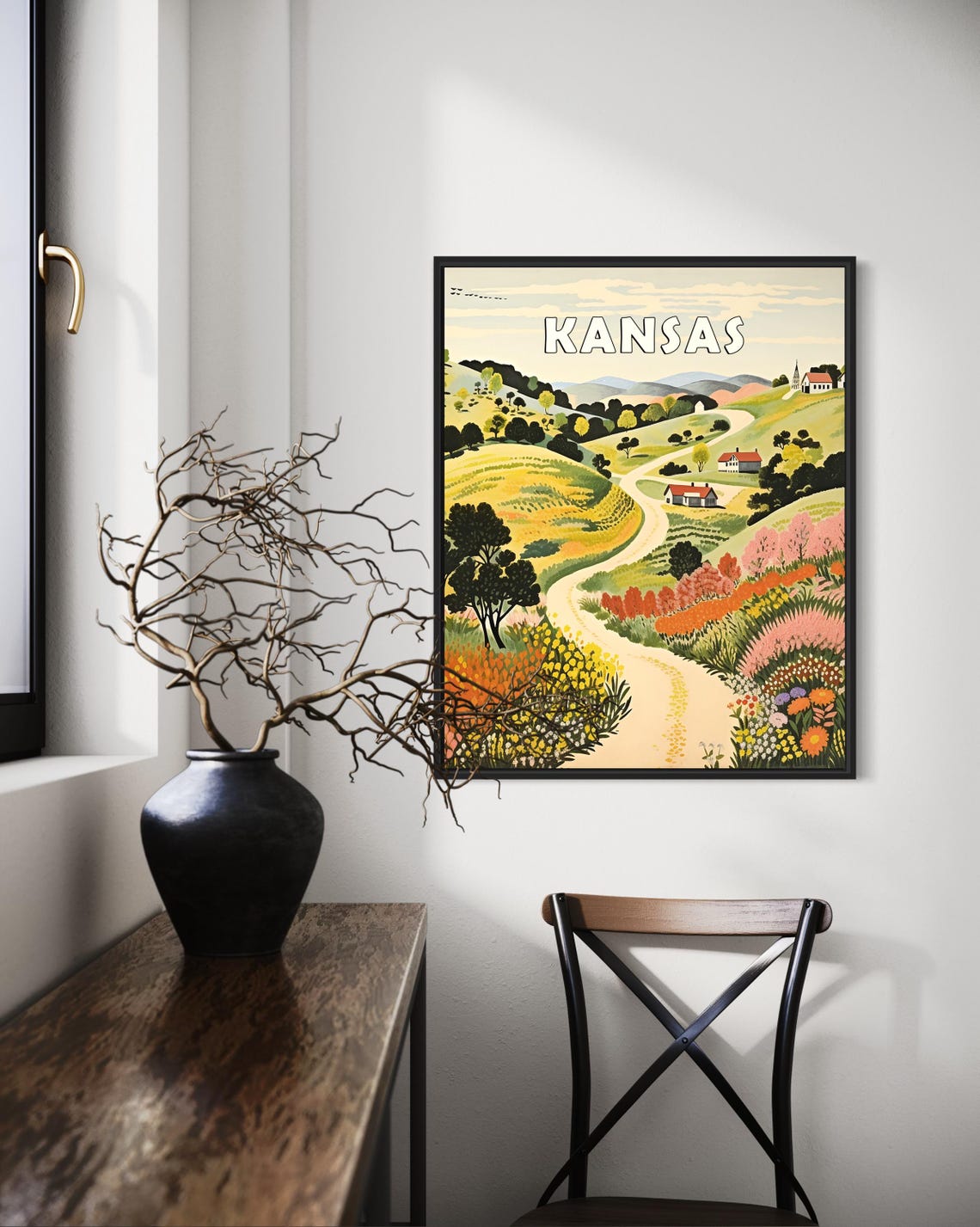 Kansas and Motto Landscape Scenery Poster Art Print, American Folk Art ...