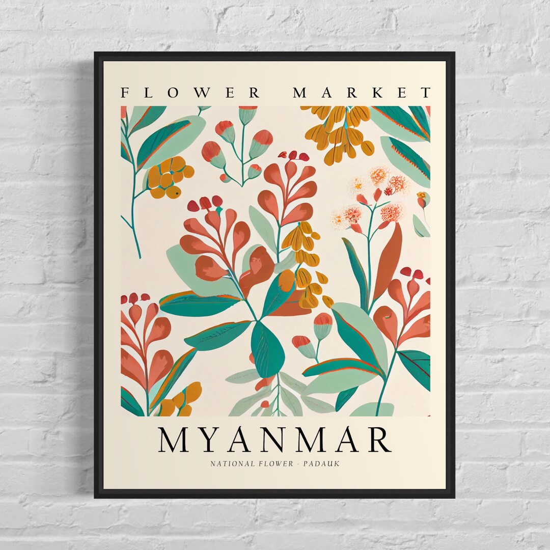 Myanmar National Flower, Myanmar Flower Market Art Print, Padauk 1960's ...