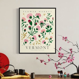 Vermont State Flower, Vermont Flower Market Art Print, Red Clover 1960 ...