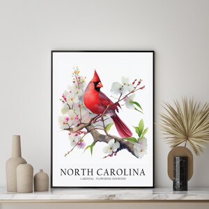 North Carolina State Bird Art Print, North Carolina State Flower, North ...