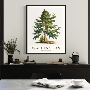 Washington State Tree Art Print, Western Hemlock Tree Wall Art, State ...