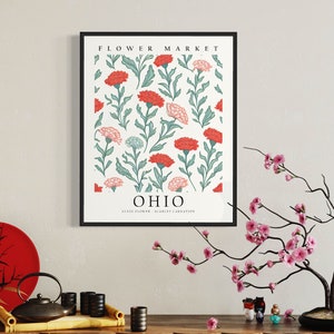 Ohio State Flower, Ohio Flower Market Art Print, Scarlet Carnation 1960 ...