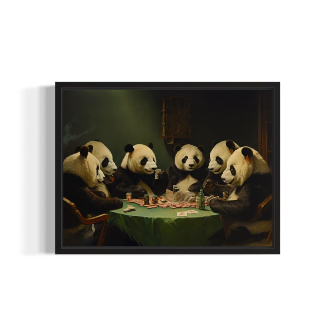 Pandas Playing Cards Poster Art Print, Animal Poker Man Cave Humor Wall ...