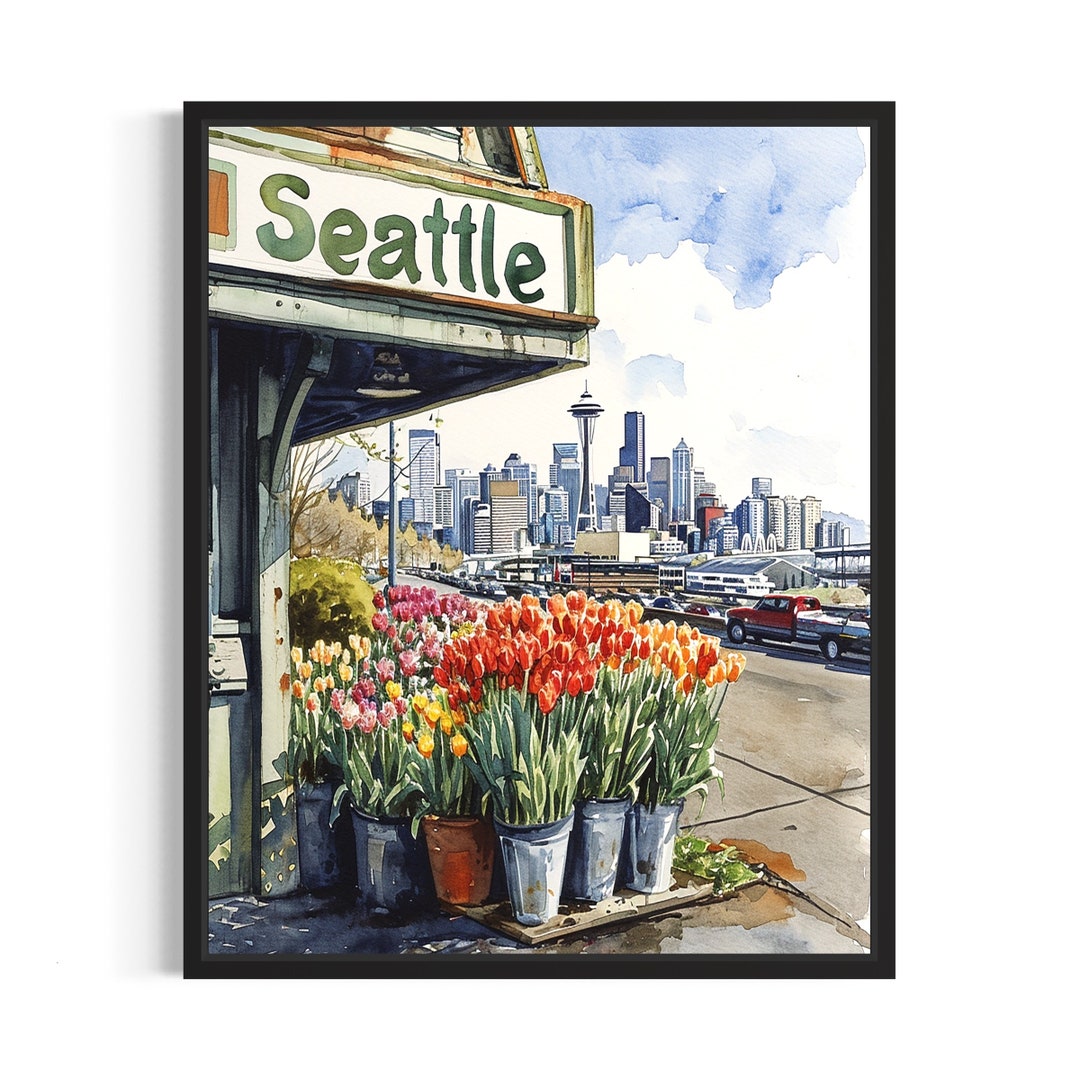 Seattle Flower Market Poster Art Print, Neutral Botanical Pastel ...