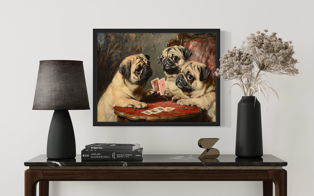 Pug Playing Cards Poster Art Print, Dog Poker Man Cave Humor Wall Art ...