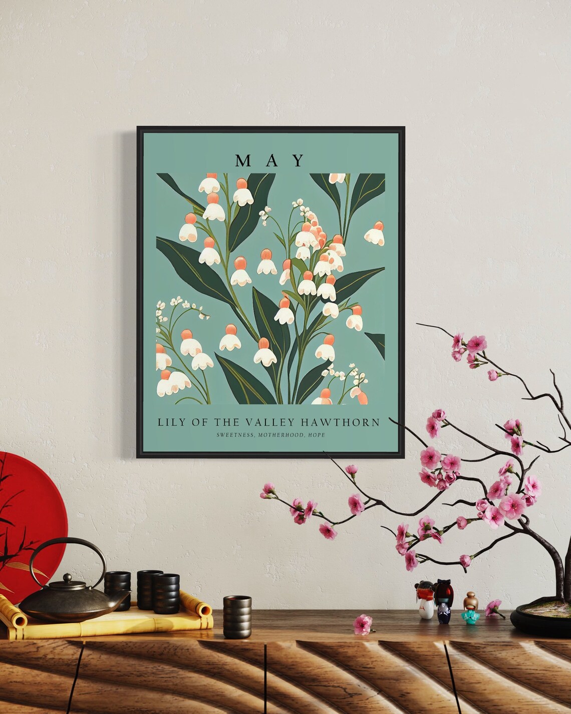 May Flower Month Art Print, Month Flower Market Poster, Lily Hawthorn ...