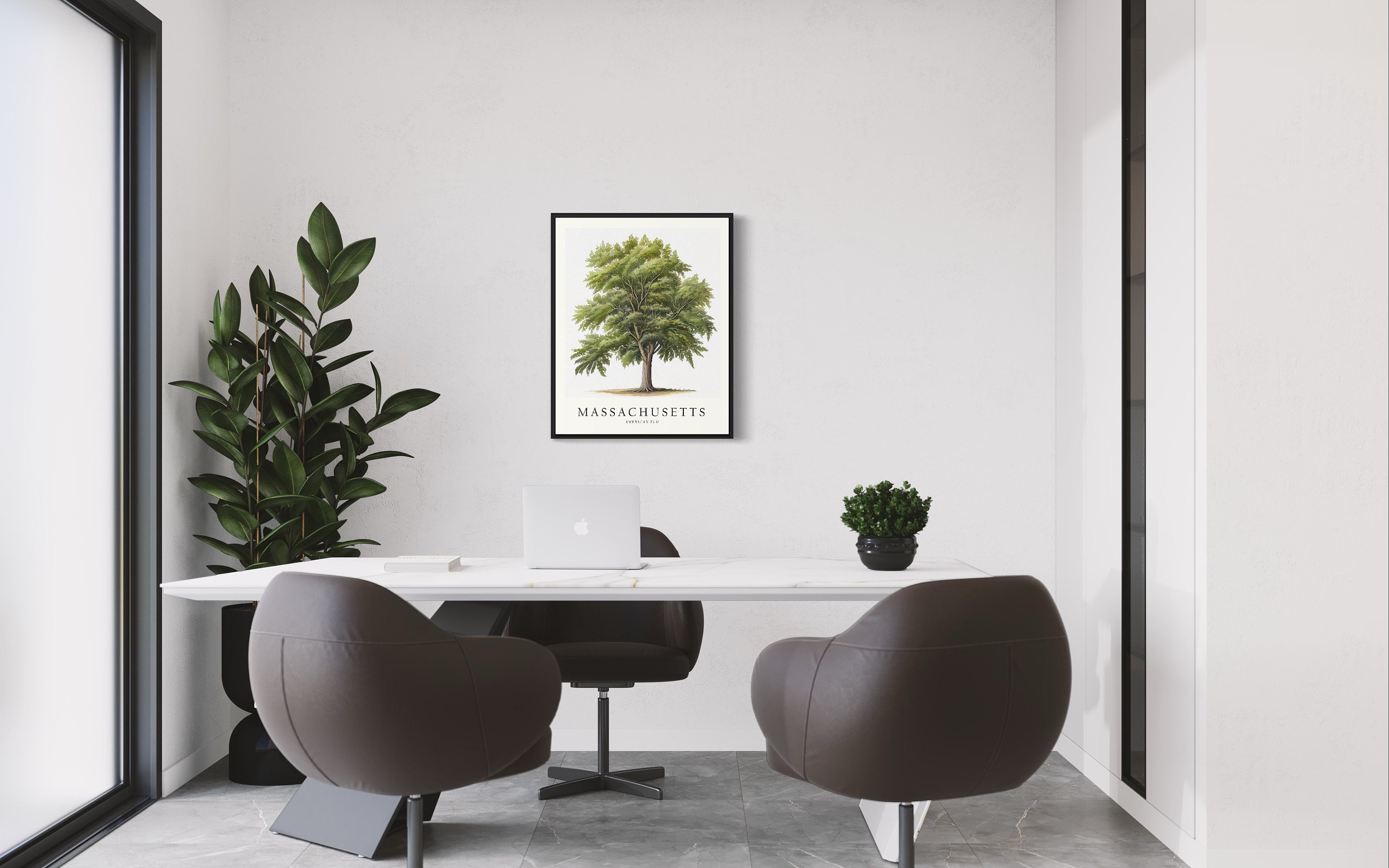 Massachusetts State Tree Art Print, American Elm Tree Wall Art, State ...