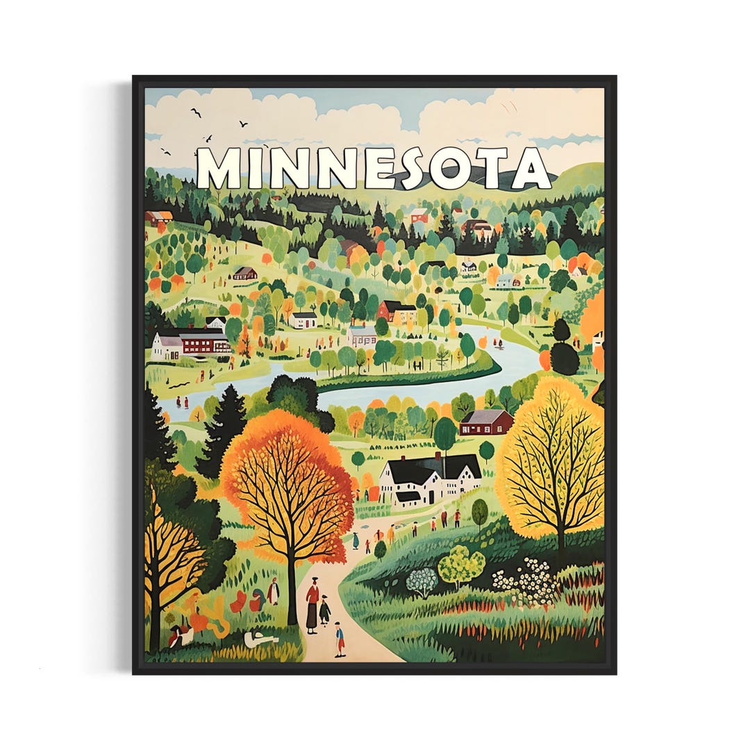 Minnesota and Motto Landscape Scenery Poster Art Print, American Folk ...