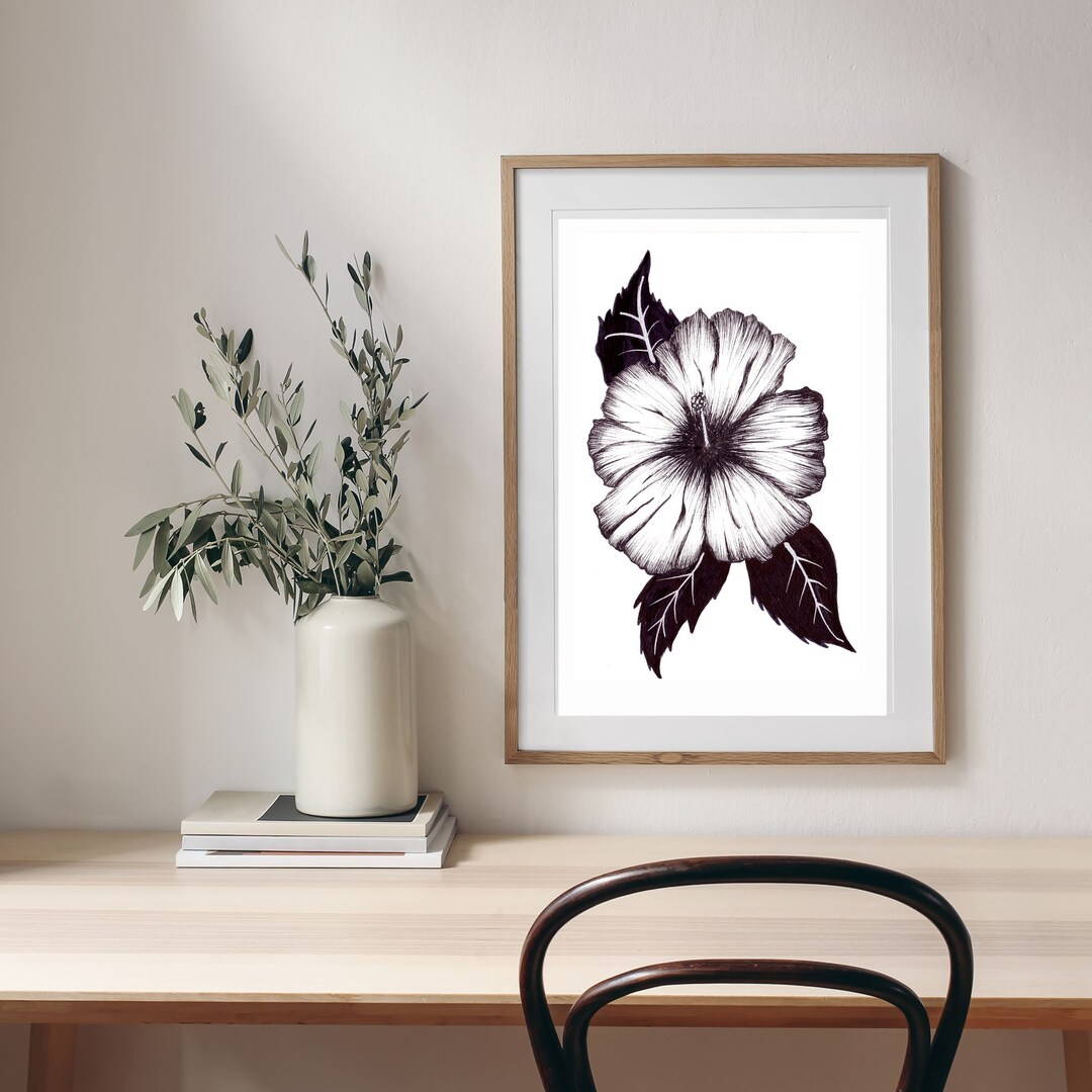 Hibiscus Artwork | Pen and Ink Hibiscus Drawing | Black and White ...