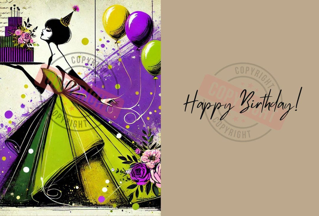 Birthday Printable Cards for Her - Digital Download - Set of 4 ...