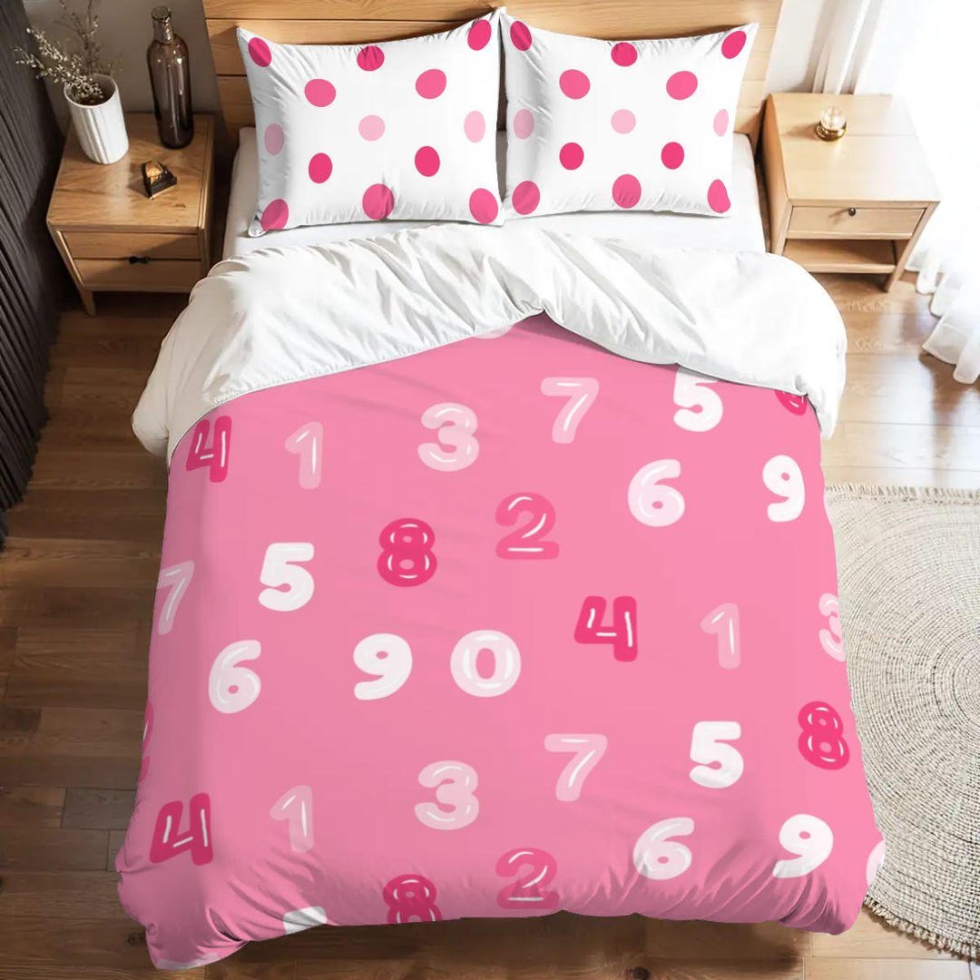 Pink Numbers Comforter Set Full Size – Girls Bedding Set With Numbers ...