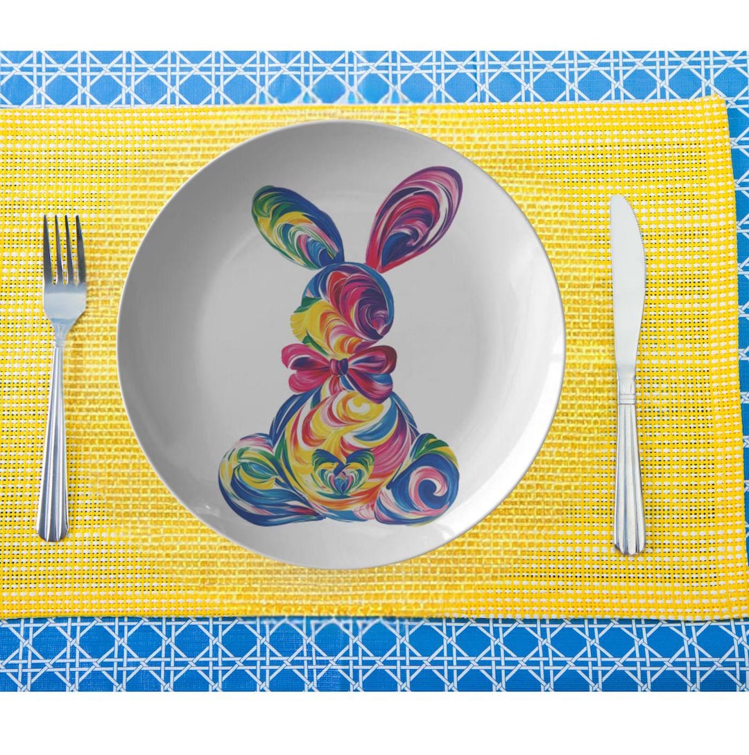 Easter Bunny Plates, Bunny Rabbit, Paint Brush Bunny Easter Dishes ...
