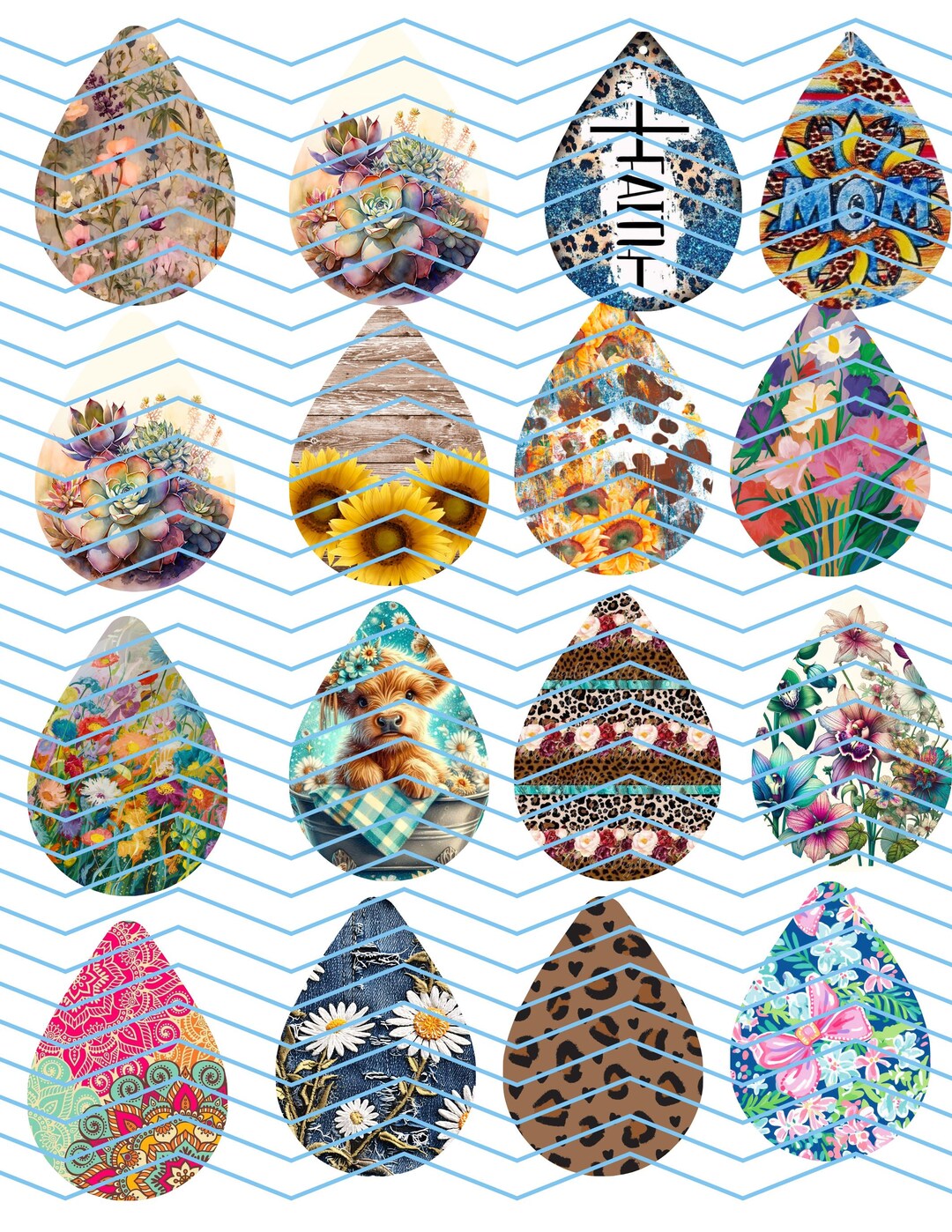 Teardrop Printable Earring Bundle Design Earring Sublimation Designs ...