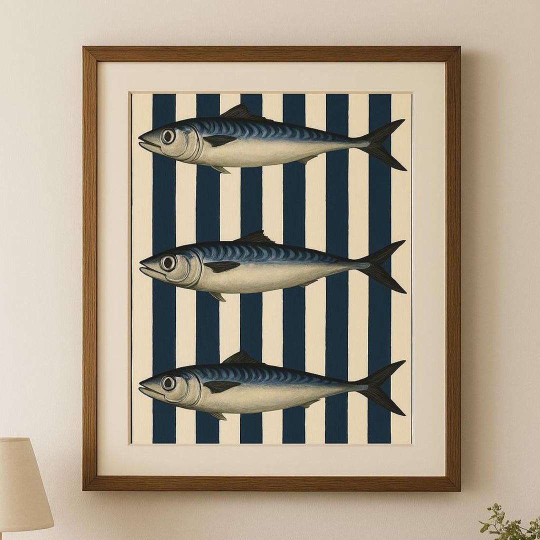 Sardine's Stripes Digital Art Print | Fishing Aesthetic Kitchen Wall ...