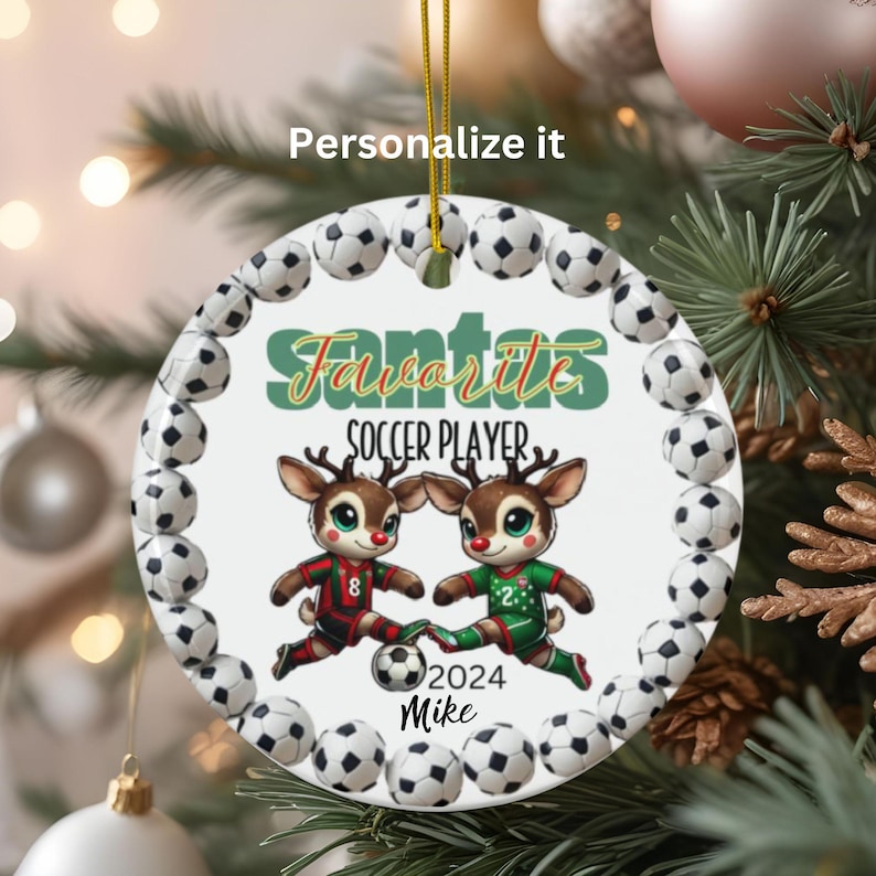 Ceramic Ornaments, Christmas Reindeer Soccer Player, Personalized ...