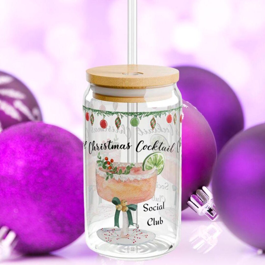 Christmas Cocktail Social Club Sipper Glass, 16oz Perfect for Holiday ...